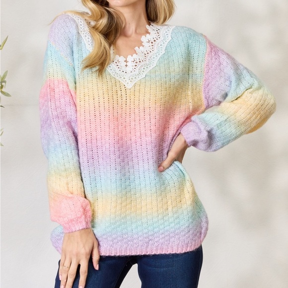 BiBi | Sweaters | New Bibi Rainbow Ombre Gradient Oversized Crochet ...